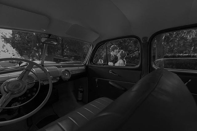 Vintage Car Couple Kissing Romantic Moment
