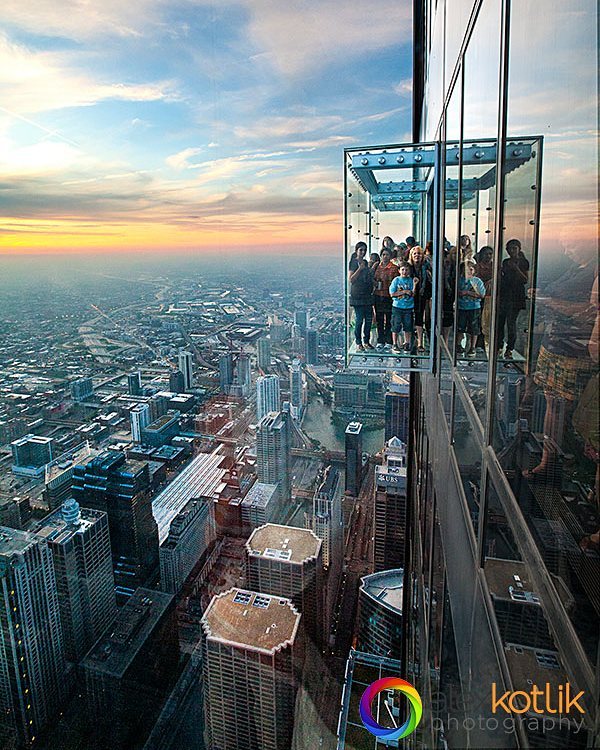 Chicago Skydeck Willis Tower Sunset Cityscape View