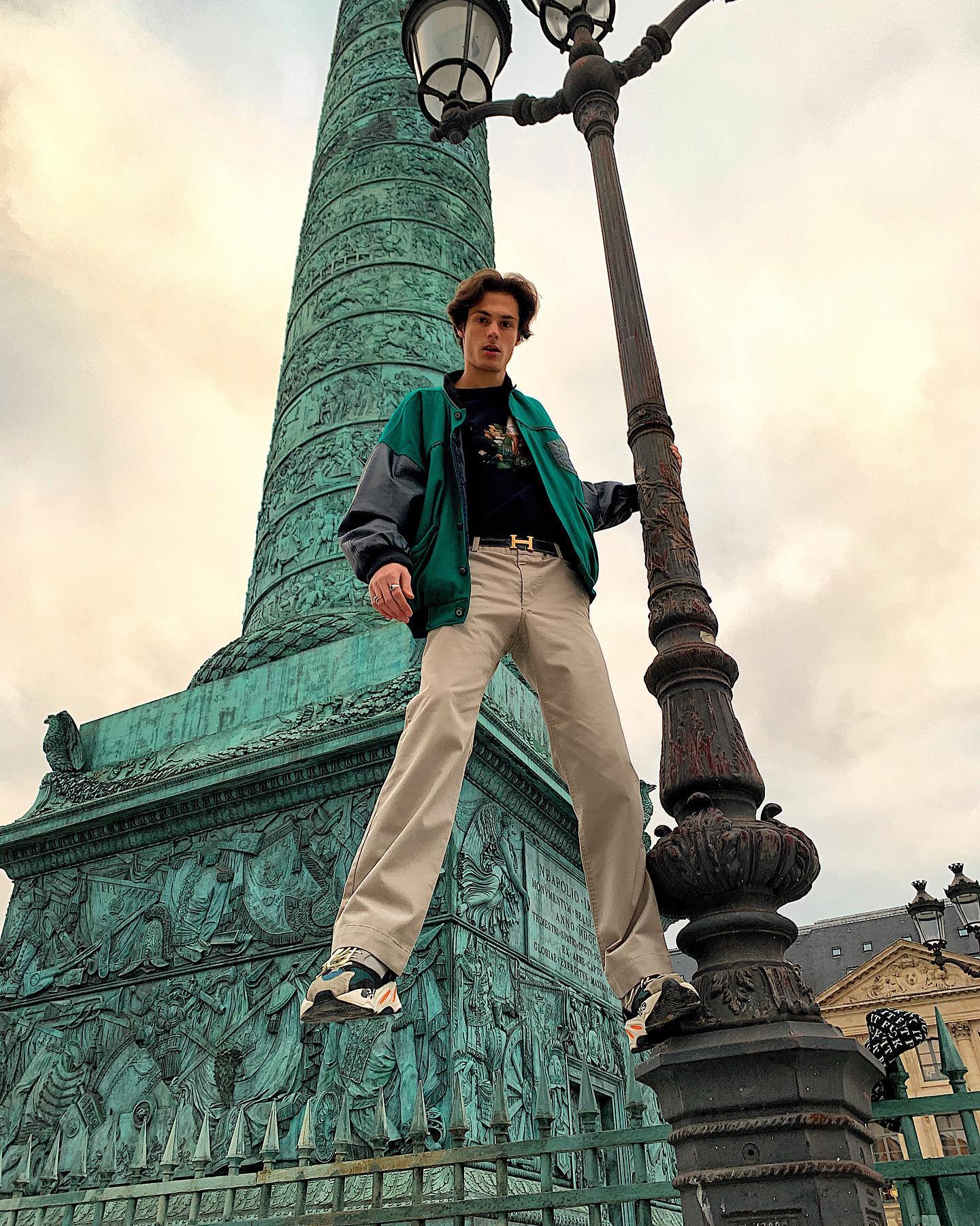 Stylish Man Posing Urban Monument