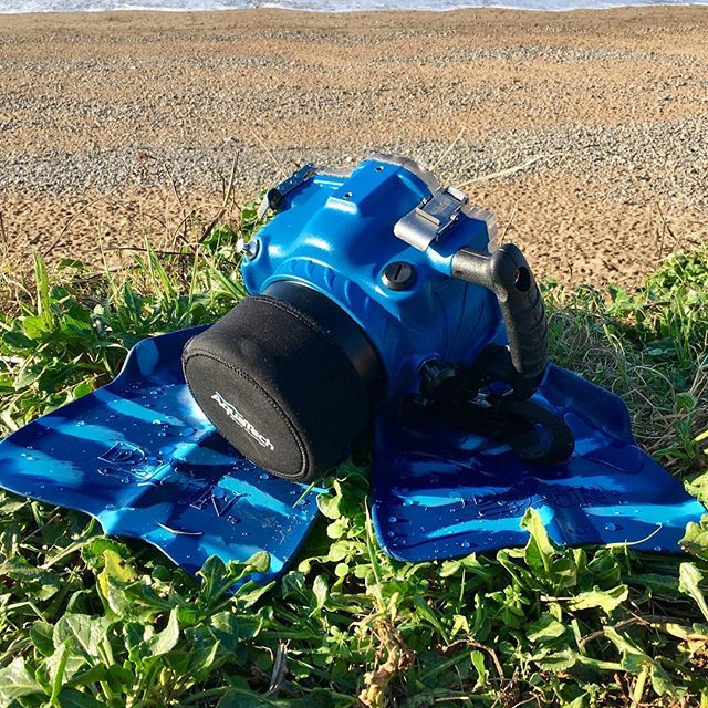 Blue Camera Housing Diving Fins Beach Underwater Photography