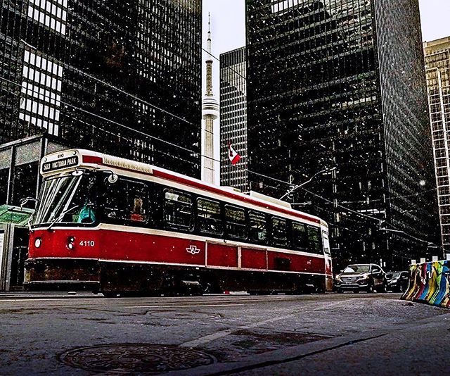 Toronto Streetcar Urban Cityscape Cn Tower