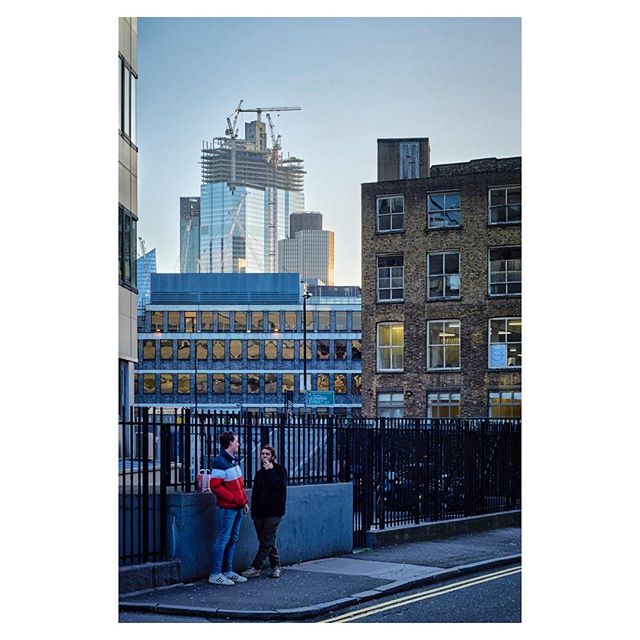 City Street People Talking Urban Buildings
