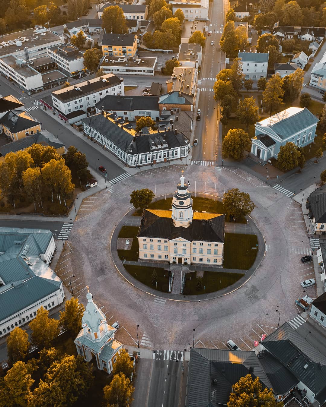 Aerial View Town Hall Roundabout City Architecture