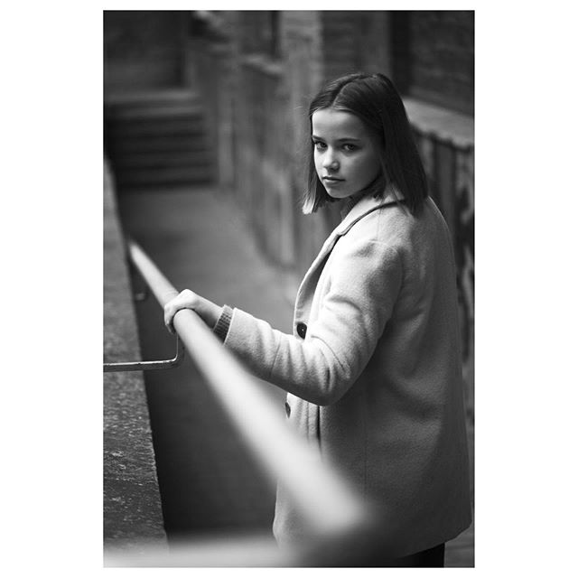 Young Girl Portrait Black And White Stairs