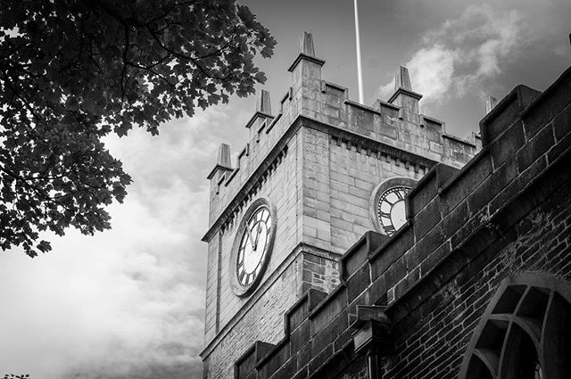 Historic Clock Tower Architecture Grayscale Urban Landscape