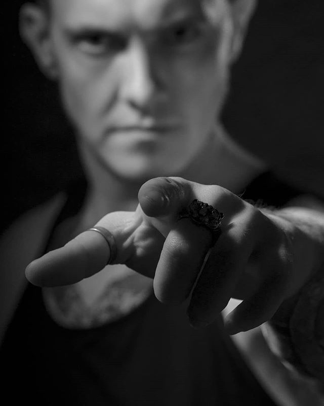 Intense Man Pointing Black And White Portrait
