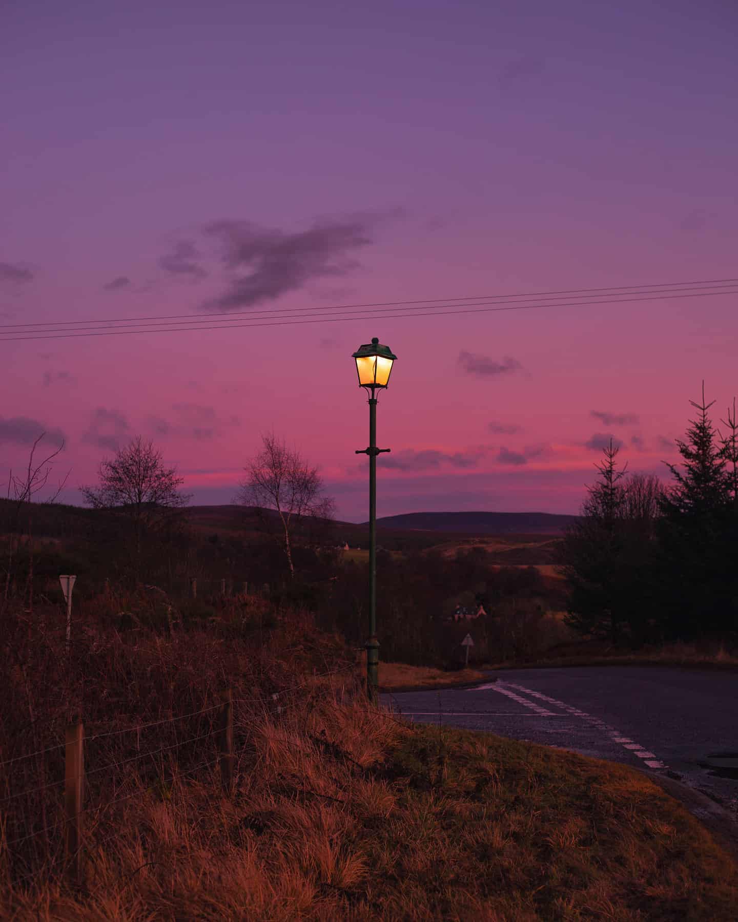 Vintage Street Light Countryside Road Colorful Sky